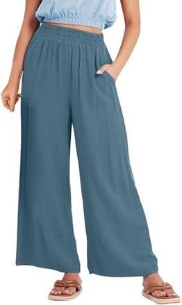 Generic Pantalon L&eacute;ger Femme Ete en Lin &Eacute;t&eacute; Ample Pantalon &Agrave; Jambes Larges en Coton et Lin pour Femmes Couleur Unie &Agrave; La D&eacute;contract&eacute; avec Poches L&eacute;ger Jupe Cu