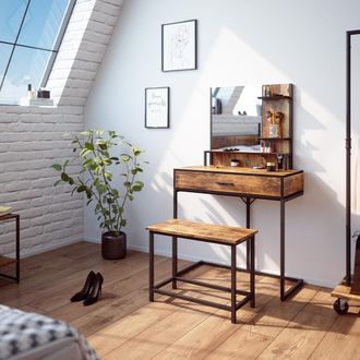 Vicco Sitzbank Fyrk, Kosmetiktisch-Hocker, Eiche rustikal/Schwarz, 60 cm f&uuml;r Schminktisch