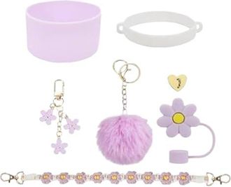 Generic Accessoires pour bouteille deau | Housse de paille en silicone avec sangle de poign&eacute;e pour bouteille deau - Porte-cl&eacute;s avec pendentif en forme de boul