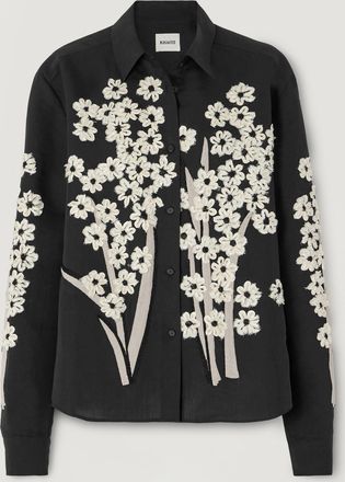 Khaite Argo Appliqu&eacute;d Silk And Cotton-blend Blouse - Black