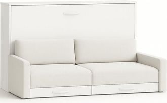 Les Tendances Lit escamotable horizontal avec canapé Vetal 105x190-Canapé Naturel-Structure et Façade Blanche