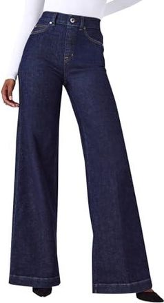 Generico Jeans Femme Large Long Baggy Printemps Jeans Femmes Jambe Droite Taille Haute Vintage Pantalon Denim Casual Loose Couleur Unie Pantalon avec Poches Hi