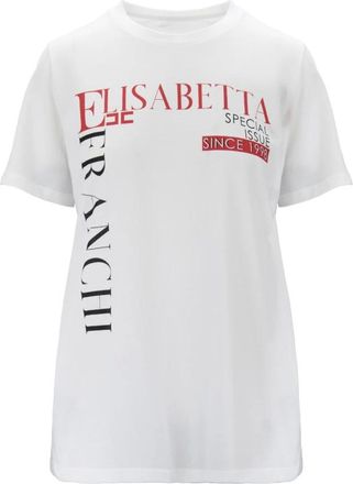 Elisabetta Franchi Femme, Tops, Blanc, Taille: 44 FR T-shirt en Coton pour Femme avec Logo