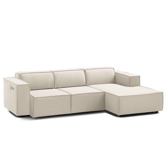 Studio Copenhagen home24 Ecksofa mit Longchair Wei&szlig;/Altwei&szlig; Webstoff Osta 260cm Longchair davorstehend rechts Sitztiefenverstellung Modern