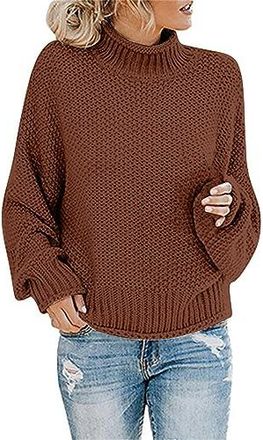 Generic Pull pour femme en tricot &eacute;pais &agrave; col haut en coton doux confortable d&eacute;contract&eacute; classique &eacute;l&eacute;gant pour lautomne et le quotidien, D, XXXXXL