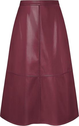 Kate Kasin Damen Lederrock High Waist Faux Leder Rock PU Midi R&ouml;cke A-Linie Winterrock Verdicktem Warm Elegant Wein XL