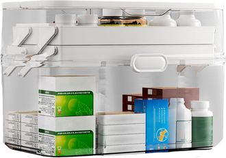 Generic Hausapothekenschrank - Tragbarer Organizer mit 3 Ebenen mit Deckelteiler, Griff | Mehrzweck-Aufbewahrungsbeh&auml;lter f&uuml;r Pillen, Vitamine, Bandagen und W