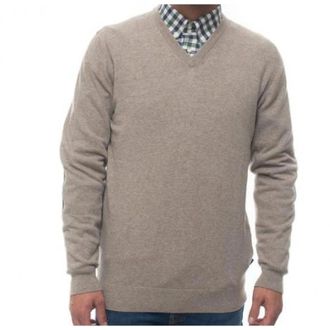 Barbour V-Ausschnitt Strick mit Tartan Fantasy Ellbogen Patches - - Knitwear - Herren - Beige - 2XL