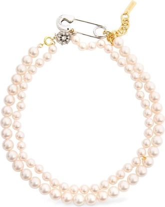 Moschino Femme, Accessoires, Blanc, Taille: ONE Size Collier de perles &agrave; double rang