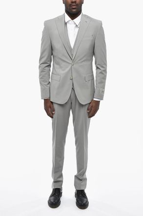 Corneliani CC COLLECTION Dreiteiliger Anzug aus Stretchwolle mit Klappentaschen Corneliani