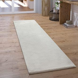 Paco Home Tapis Salon Poil Long Tapis Couloir Chambre Tapis Shaggy Poil Long Moelleux Fausse Fourrure Tapis Moderne Monochrome, Dimension:80x300 cm, Couleur:Cr&egrave;