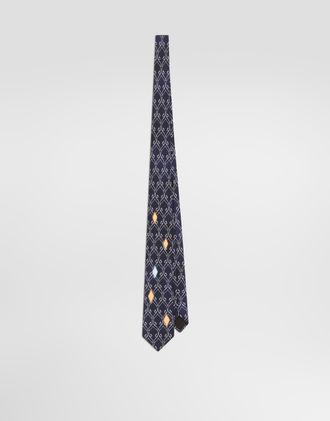 Dolce & Gabbana Krawatte Aus Twill Mit Vintage-print - Mann Krawatten Und Einstecktuch Blau Pz
