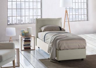 Talamo Italia Zusanne Einzelbett, Bettkasten mit Stoffbezug, 100 % Made in Italy, Öffnung vorne, geeignet für Matratze 90 x 190 cm, Beige