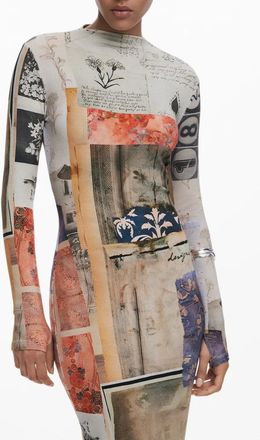 Desigual Femme, Robes, Multicolore, Taille: 44 FR Robe Longue &agrave; Col Montant