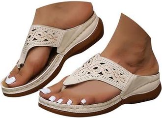 Generic Sandales orthop&eacute;diques pour femme, tongs compens&eacute;es avec soutien de la vo&ucirc;te plantaire pour femme, sandales &agrave; enfiler, coupe large, chaussures de plag