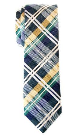 Retreez Cravate Fine Slim &eacute;l&eacute;gante tiss&eacute;e en tartan pour homme - Vert fonc&eacute; et Jaune et Bleu marin