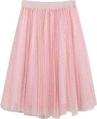 Generic Lin Jupe courte pliss&eacute;e mi-longue - Jupe &agrave; volants en maille H en mousseline de soie - Taille haute - Jupe &agrave; bulles - Jupe en jean - Crayon, Rose, tai