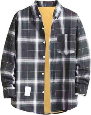 Generic Veste de Chemise Matelass&eacute;e pour Hommes avec Poches Chemise Flanelle Chaud B&ucirc;cheron Veste &agrave; Carreaux &agrave; Capuche pour Hommes Surchemise Epais en Flanell