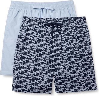 Amazon Essentials Herren Pyjama-Shorts aus Baumwoll-Stretch-Popeline, 2er-Pack, Staubblau/Zebra, XXL