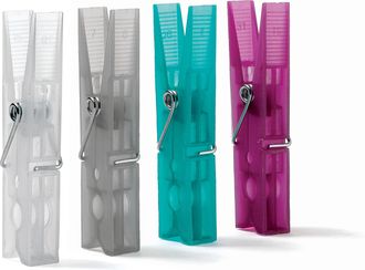 Domopak Living W&auml;scheklammern aus Kunststoff, 24 St&uuml;ck, f&uuml;r W&auml;schest&auml;nder, Plastik, Feder, Mixed (Transparent wie abgebildet), 1,1 x 2 x 8 cm