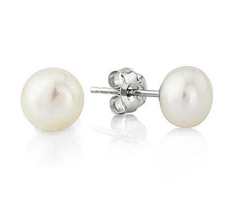 Orphelia Boucles doreille argent rhodié 925 perle blanc taille ronde - ZO de 7006