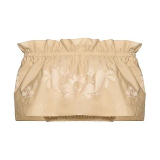 Twinset Oberteil mit Carmen-Ausschnitt aus Popeline mit Stickerei - - Tops - Damen - Beige - XS