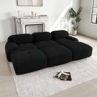 Generic Sofa-Set 3+3 modular, Cordstoff, Schwarz - Montagefreie Lieferung, haustierfreundlich, ultrabreite Armlehnen, 32D Hochelastik - Perfekt f&uuml;r Wohnzimmer