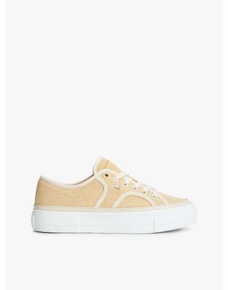 Tommy Hilfiger Leinen-Sneaker in Beige mit Plateausohle und farblich abgesetzter Paspelierung-Neutral