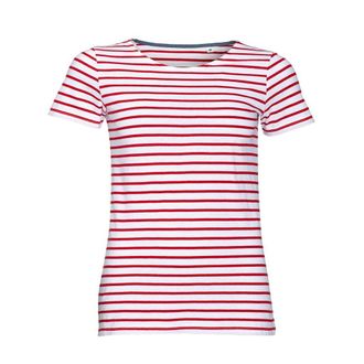 SOLS Sols Damen Miles T-Shirt, gestreift, kurz&auml;rmlig (2XL) (Wei&szlig;/Rot)