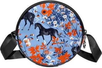 Generic Sac &agrave; bandouli&egrave;re rond pour femme, motif licorne, cheval, for&ecirc;t, petit sac &agrave; bandouli&egrave;re avec fermeture &eacute;clair, bretelles r&eacute;glables, sac &agrave; main rond d