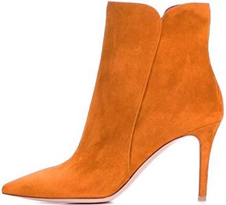 elashe Bottes Classiques Femme | 8cm Bottine à Talon Haut | Zip Stiletto Talons Hauts Ankle Boots Chaussures Suède OrangeEU36
