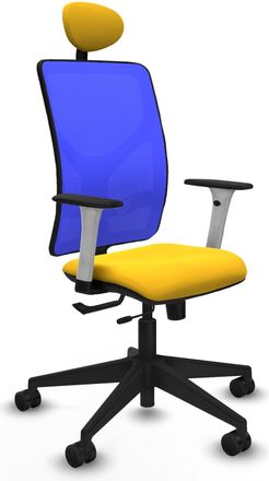 Piqueras y Crespo Ergonomischer Stuhl mit hoher R&uuml;ckenlehne, mit wei&szlig;en und schwarzen Armlehnen, h&ouml;henverstellbare Lendenwirbelst&uuml;tze und festes Kopfteil, ausgestattet 