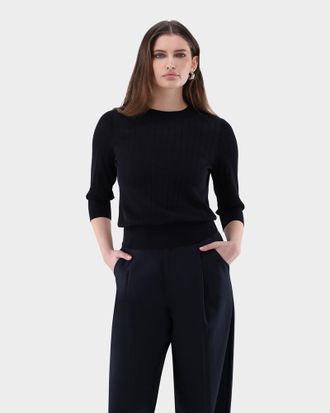 van Laack T-Shirt aus Rippstrick mit Baumwolle und Viskose