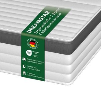 Dreamstar Gold Taschenfederkernmatratze I ergonomische 7-Zonen Tonnentaschenfederkernmatratze I 21 cm hoch I &Ouml;ko-Tex Zertifiziert I H&auml;rtegrad 2 (H2) I Matratze 
