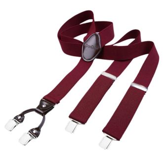 DonDon Hosentr&auml;ger Herren extra stark bordeaux rot 3,5 cm Hosentr&auml;ger Herren breit mit brauem Leder in Y-Form lang - Starke Clips passend f&uuml;r Anzug Jeans Chi