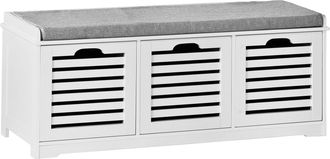 SoBuy Schuhbank Sitzbank mit Stauraum - Schuhregal mit 3 K&ouml;rben, Sitztruhe mit Sitzkissen - Flurbank Kommode f&uuml;r Eingangsbereich - Belastbar bis 120kg, 105x