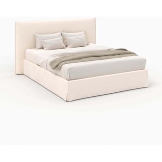 Rendez-Vous D&eacute;co Lit coffre 160x200 cm en tissu blanc d&eacute;houssable - Safia