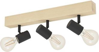 Eglo Deckenlampe Townshend 3, 3 flammiger Vintage Deckenspot im Industrial Design, Retro Lampe aus Stahl und Holz, schwarz, braun, E27 Fassung, FSC Zertifi