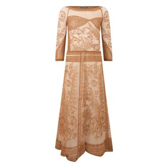 Alberta Ferretti Maxikleid mit Dreiviertel&auml;rmeln - - Dresses - Damen - Beige - XS