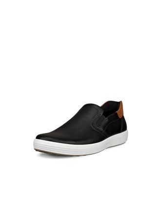 Ecco Soft 7 Easy Slip on Sneaker f&uuml;r Herren, Schwarz/Cognac, 9-9.5