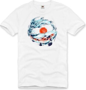 style3 Koi T-Shirt Homme Carpe ko&iuml; Poisson Japon Japan Vivier Zen Bouddhisme Jardin cultivateur, Taille:2XL;Couleur:Blanc