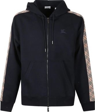 Burberry Homme, Sweatshirts et sweats &agrave; capuche, Bleu, Taille: L Check Trim Cotton Zip Sweat &agrave; capuche