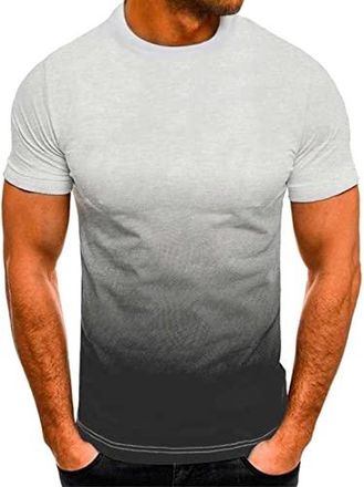 Generic Chemises pour hommes adultes coupe ajustée classique col rond dégradé manches courtes été athlétique t-shirt ample sport course gym vêtements de sport