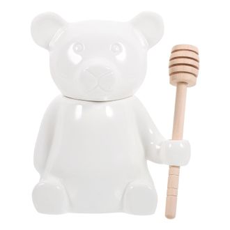 Pretyzoom Honigspender Honigglas mit Honigl&ouml;ffel und Deckel Honigtopf B&auml;renform Honigt&ouml;pfe Keramik Honigdose mit Holzl&ouml;ffel F&uuml;r Honig und Sirup