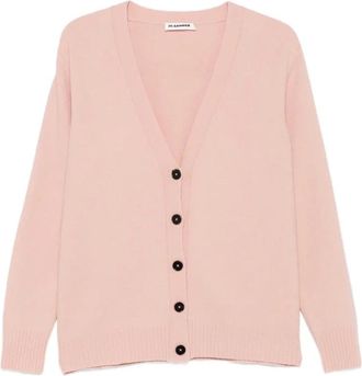 Jil Sander Femme, Pulls, Violet, Taille: 38 FR Lightweight Wool V-Neck Cardigan