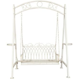 Biscottini International Balancelle en fer forg&eacute; Banc en fer Fauteuil &agrave; bascule de jardin 2 places Canap&eacute; dext&eacute;rieur Balan&ccedil;oire en fer 198x100x220 cm