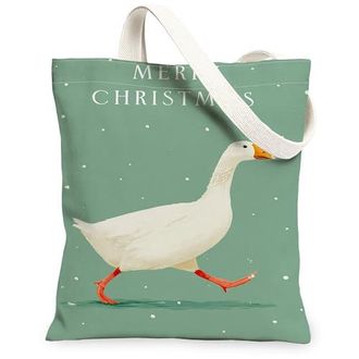 Generic Sac fourre-tout en toile avec motif doiseau de No&euml;l - L&eacute;gers et lavables - Pour les courses, les voyages, la plage, les pique-niques, vert, 13x15 Inch