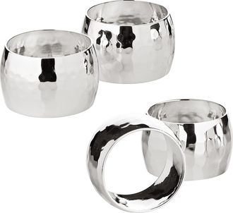 Edzard 4er Set Serviettenring Flux, gehämmert, edel versilbert, Durchmesser 4 cm