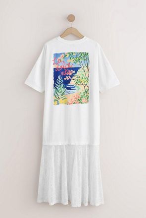 Next Midikleid 2-in-1-T-Shirt-Kleid mit Spitze in Midil&auml;nge (1-tlg)