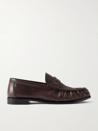 Saint Laurent Mocassins En Cuir Textur&eacute; &Agrave; Logo Le Loafer - Marron